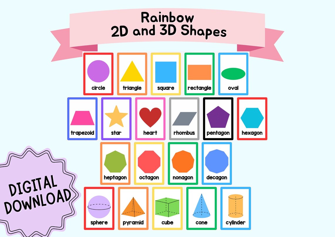 Rainbow 2D and 3D Shapes Poster, Classroom Decoration - Etsy