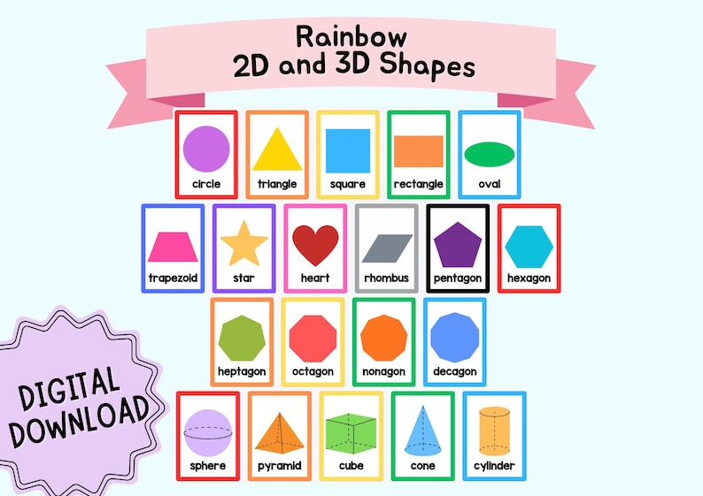 Rainbow 2D and 3D Shapes Poster, Classroom Decoration - Etsy