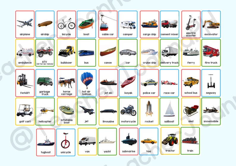 48 Vehicles Flashcards | Printable Real Pictures Flashcards | Preschool ...