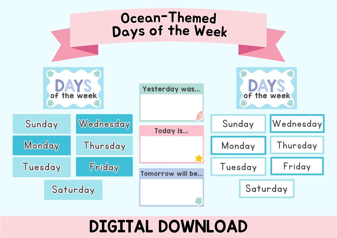 Ocean Days of the Week Poster: Under the Sea Classroom Decor (PDF ...