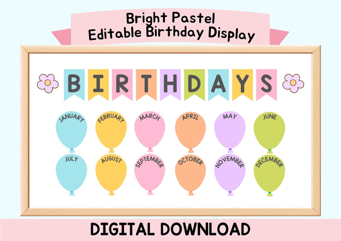 Bright Pastel Classroom Birthday Display, Editable, Classroom ...