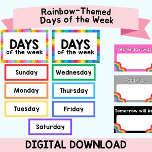 Printable Rainbow-themed Days of the Week Poster | Preschool Calendar ...