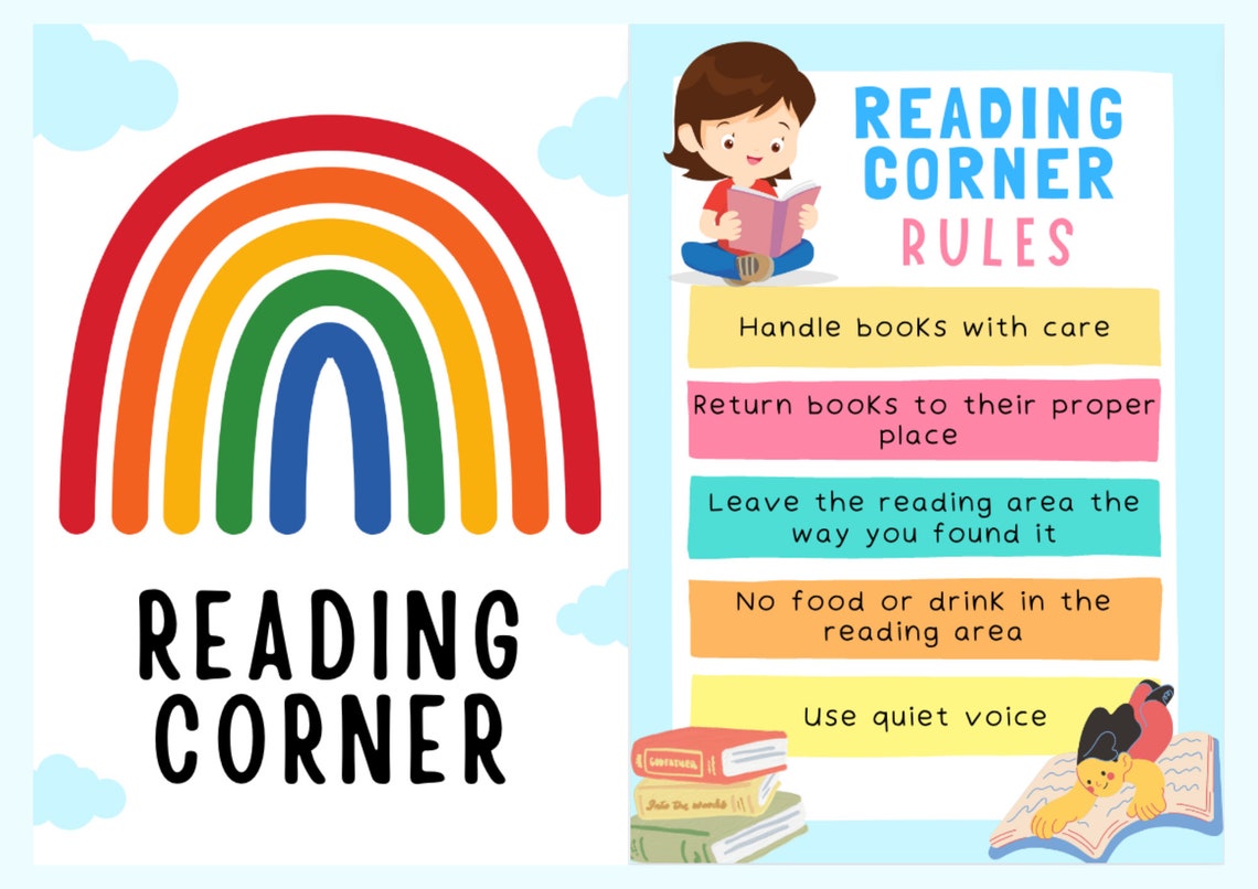 Printable Reading Corner Label, Banner, Rules, and Posters, Classroom ...