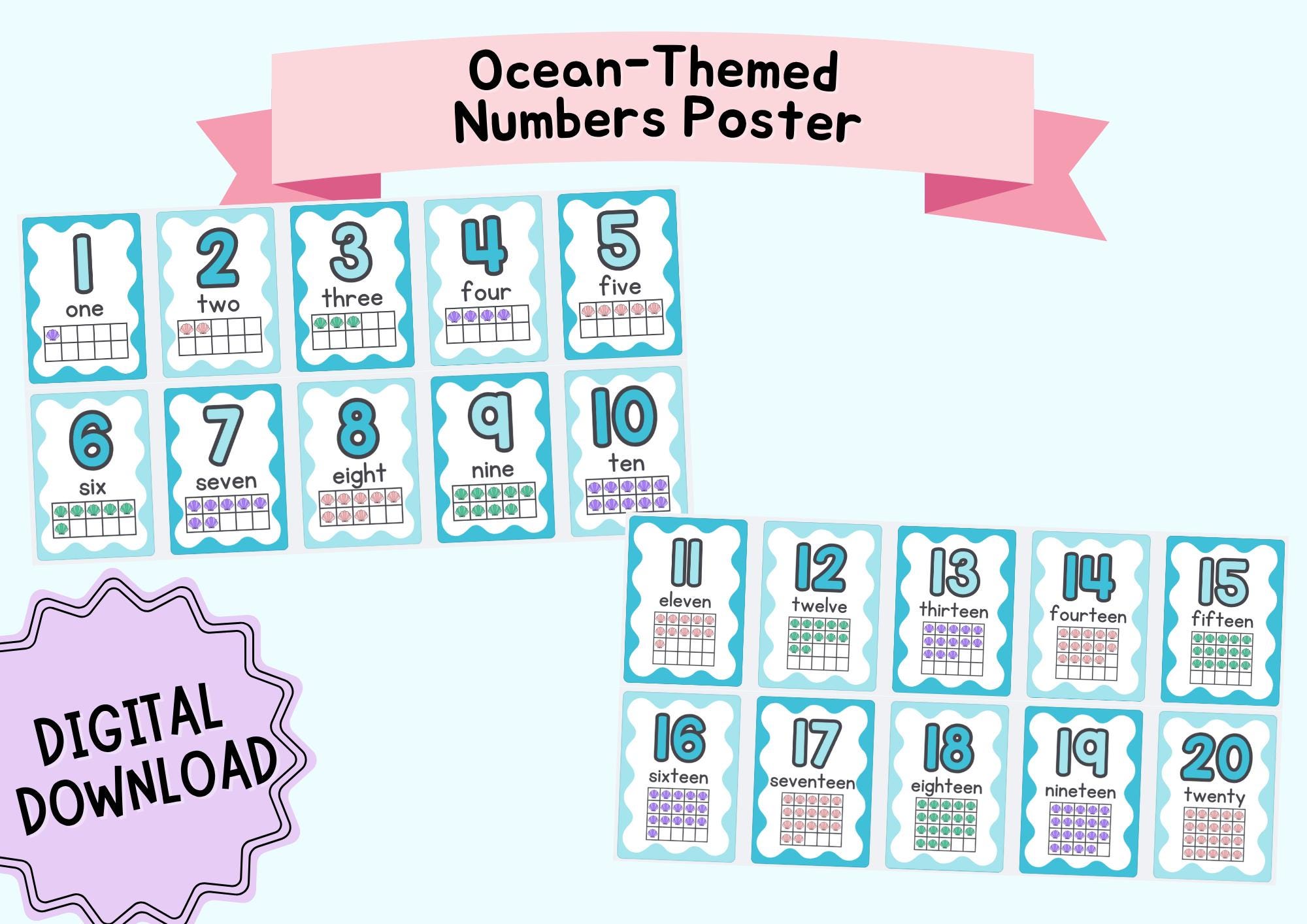 Printable Ocean Numbers Posters | Under the Sea Numbers 1 to 20 ...