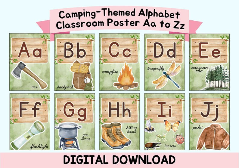 Camping Alphabet Poster: A-Z Classroom Decor, Outdoor ABC Chart (PDF ...