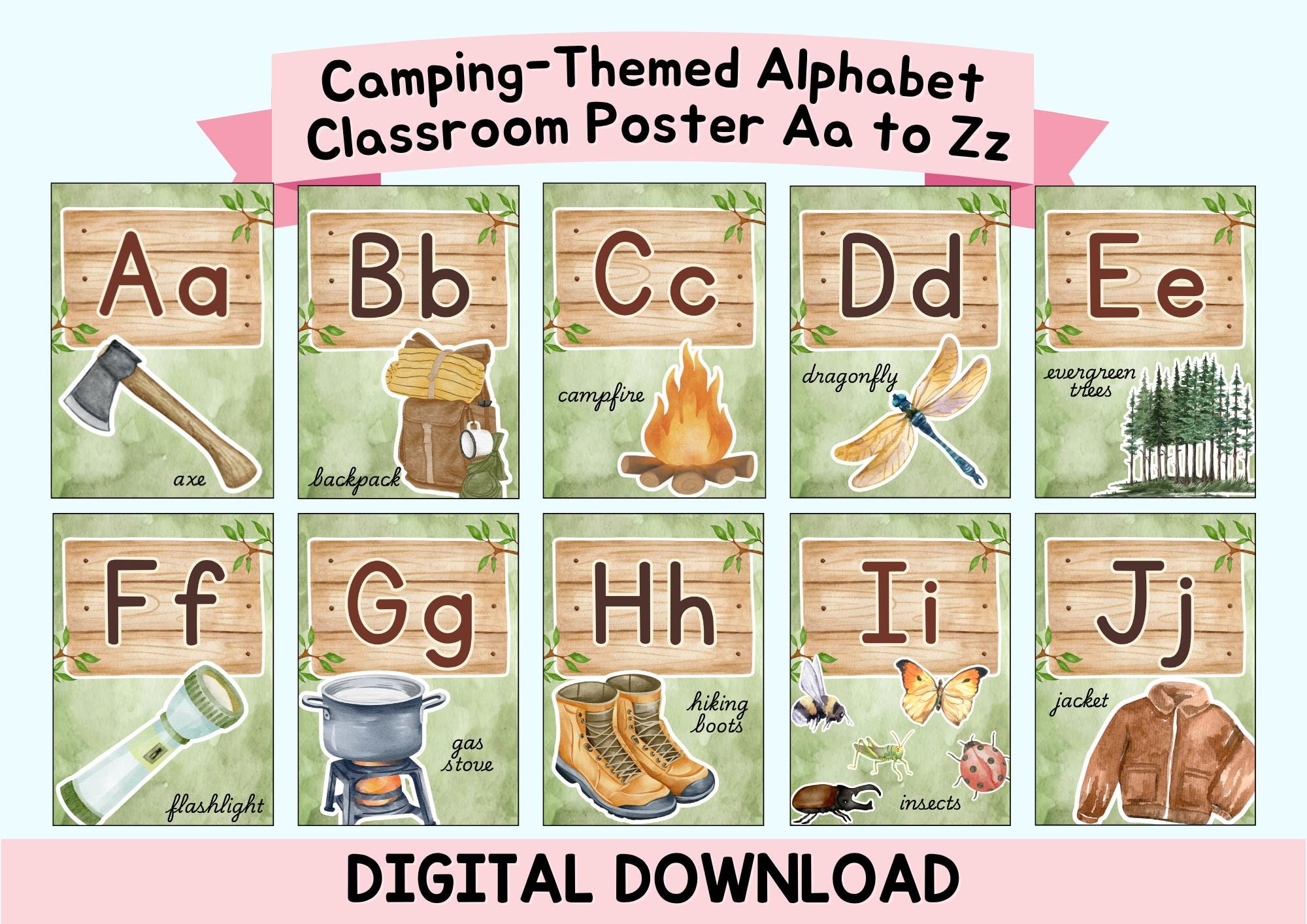 Camping Alphabet Poster: A-Z Classroom Decor, Outdoor ABC Chart (PDF ...