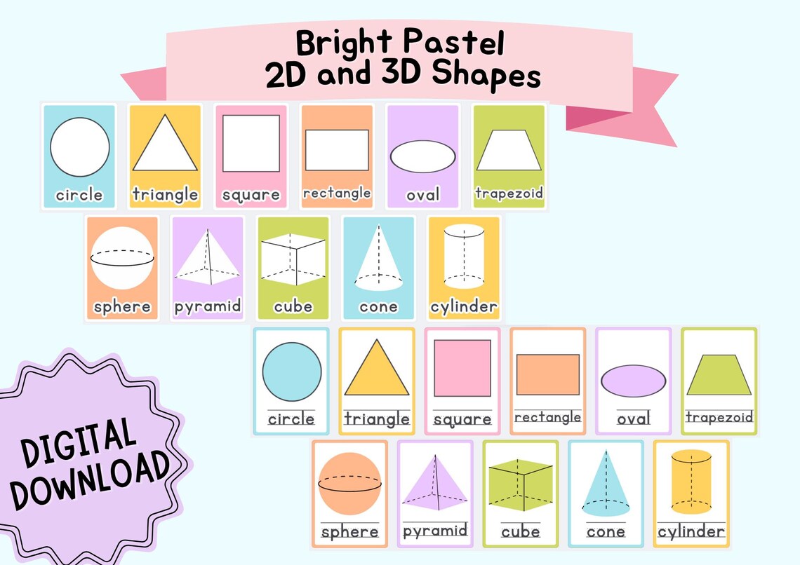 Bright Pastel Classroom Shapes Poster, 2D and 3D Shapes, Classroom ...