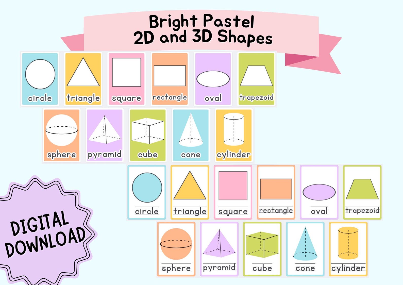 Bright Pastel Classroom Shapes Poster, 2D and 3D Shapes, Classroom ...