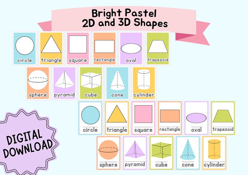 Bright Pastel Classroom Shapes Poster, 2D and 3D Shapes, Classroom ...