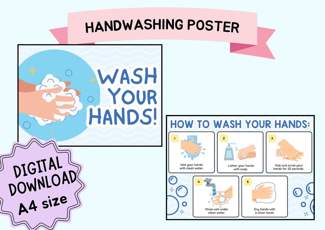 Handwashing Poster, Classroom Decoration, How to Wash Hands Properly - Etsy