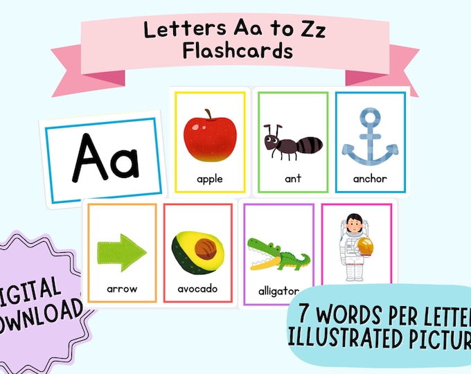 Printable Alphabet Flashcards With Illustrated Pictures, Aa to Zz ...