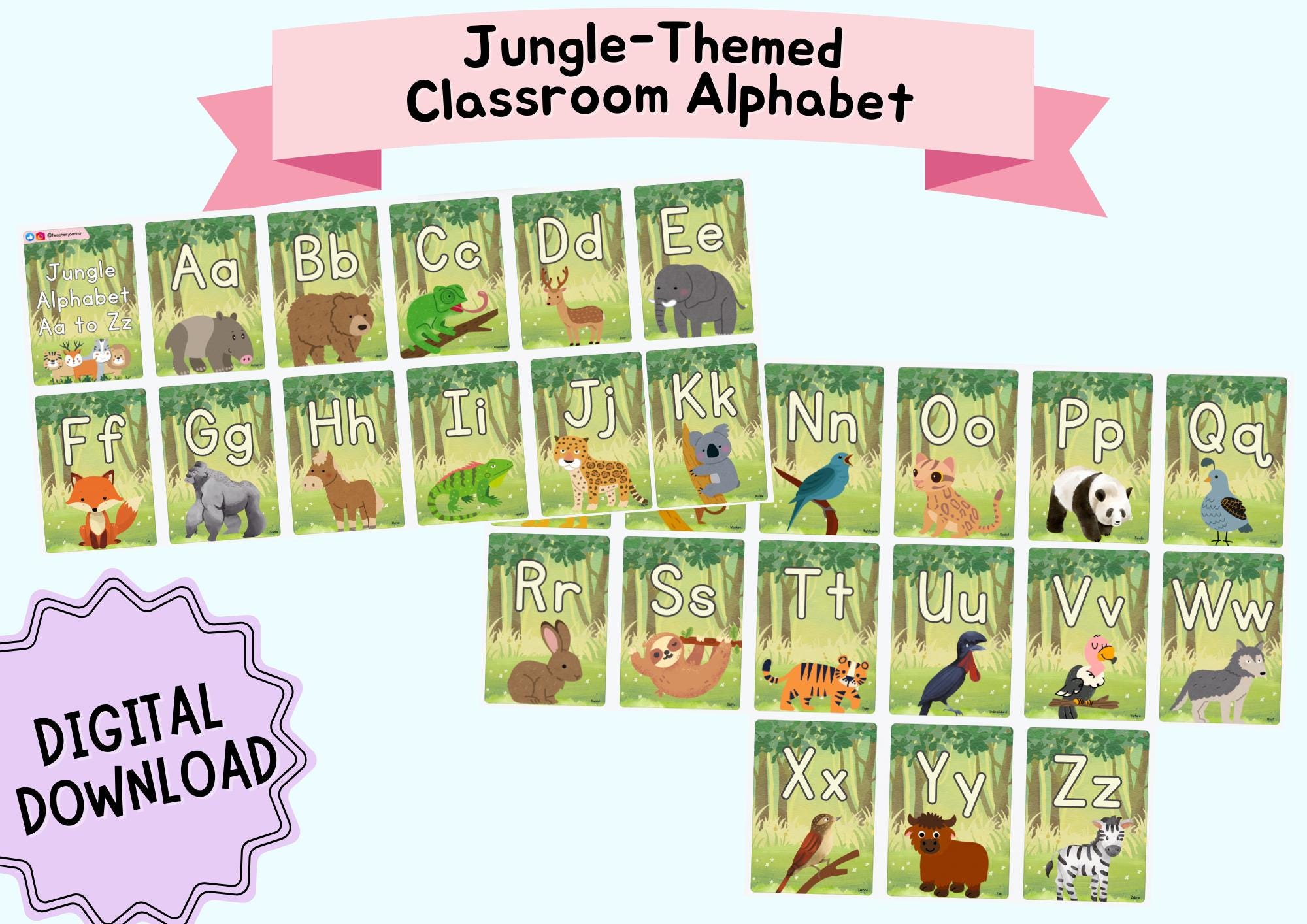 Printable Jungle Alphabet Poster | ABC Printable for Preschool ...