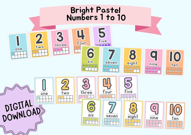 Bright Pastel Classroom Numbers Poster, 1 to 10, Classroom Decoration ...
