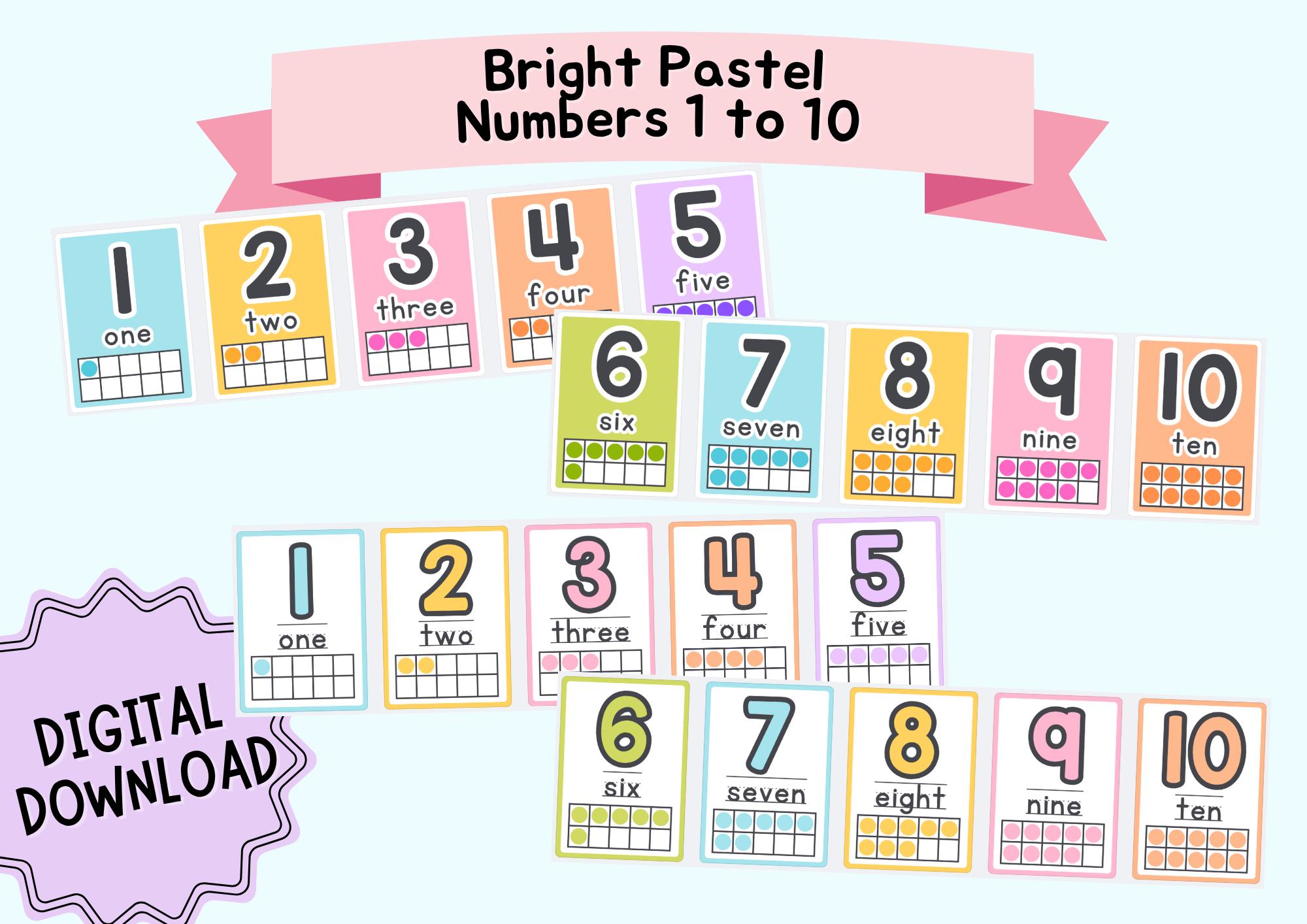 Bright Pastel Classroom Numbers Poster, 1 to 10, Classroom Decoration ...