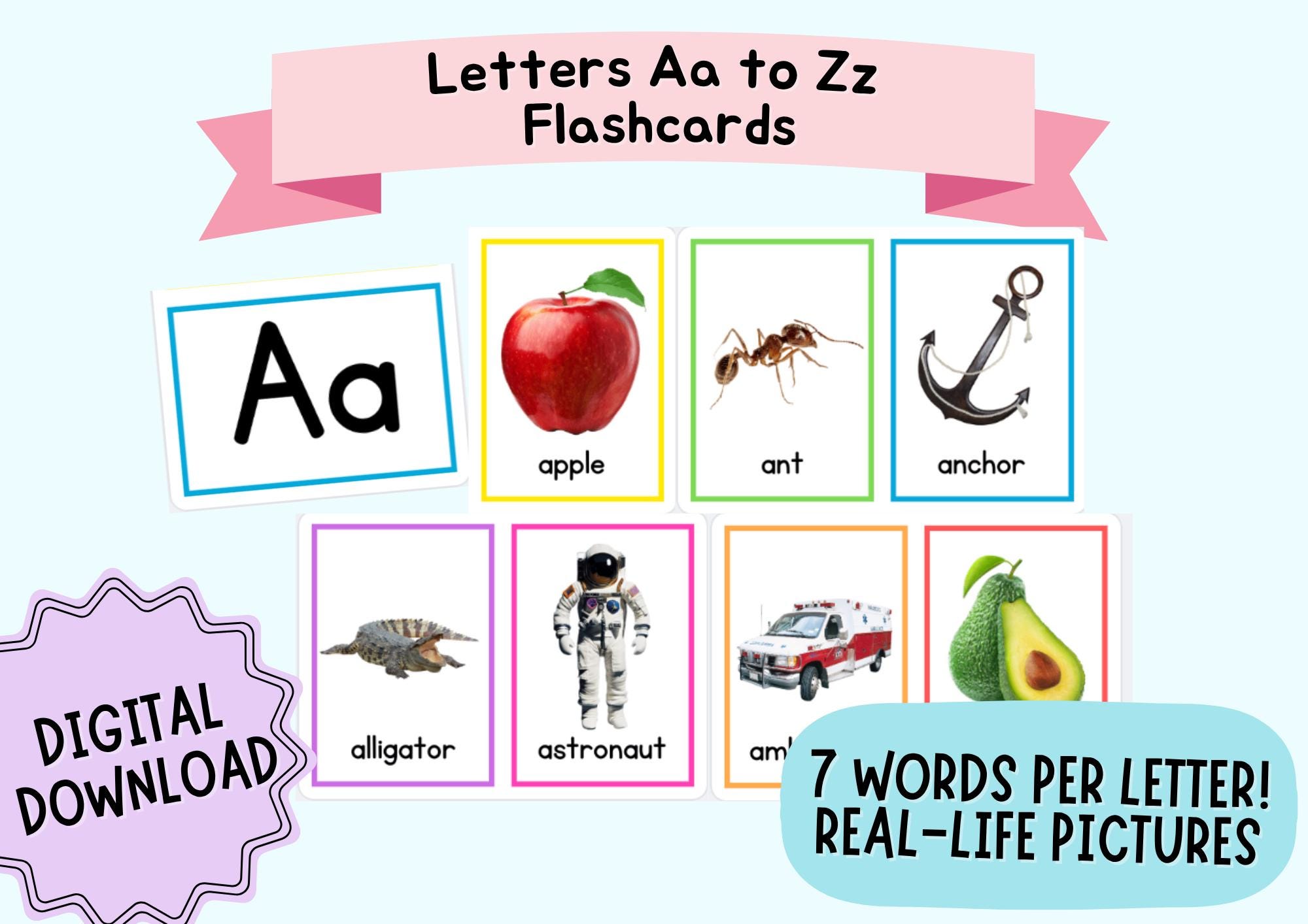 Printable Alphabet Flashcards With Real-life Pictures, Aa to Zz ...