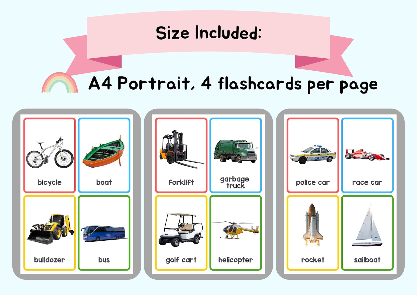 48 Vehicles Flashcards | Printable Real Pictures Flashcards | Preschool ...
