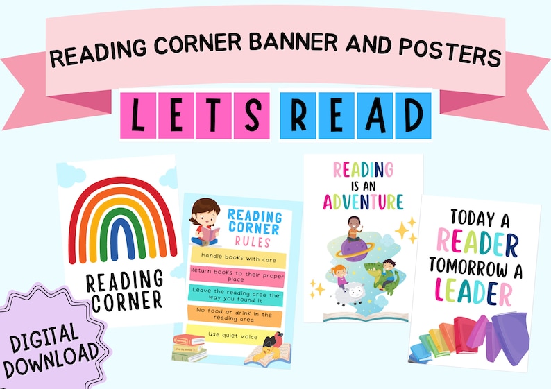 Reading Corner Decor Set: Classroom Posters, Banner, Labels (PDF ...