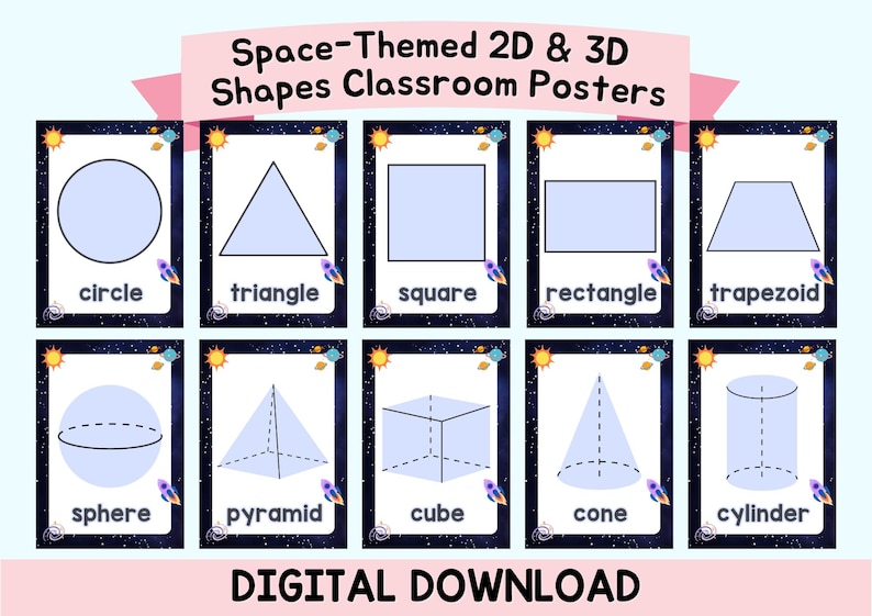 Space Shapes Poster: 2D & 3D Classroom Decor (PDF Download A4 Size ...