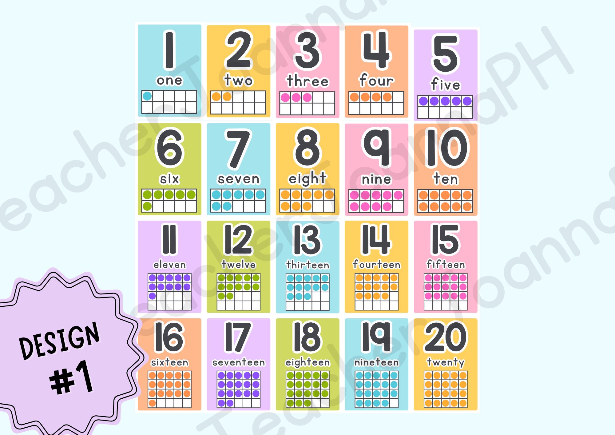 Bright Pastel Classroom Numbers Poster | Printable Numbers 1 to 20 ...