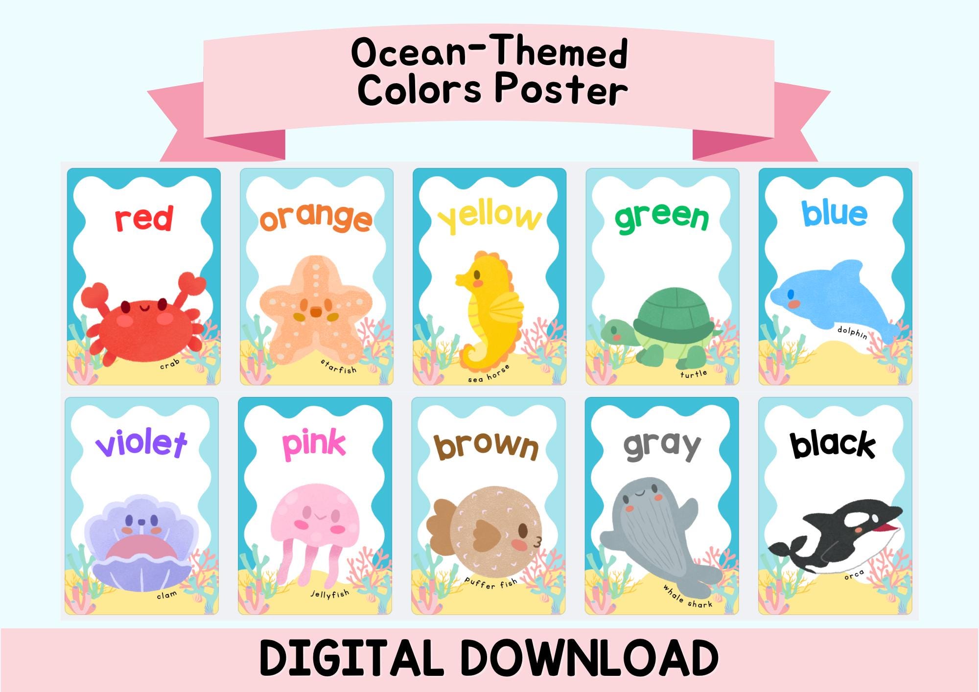 Printable Ocean Colors Posters | Under the Sea 10 Colors | Classroom ...