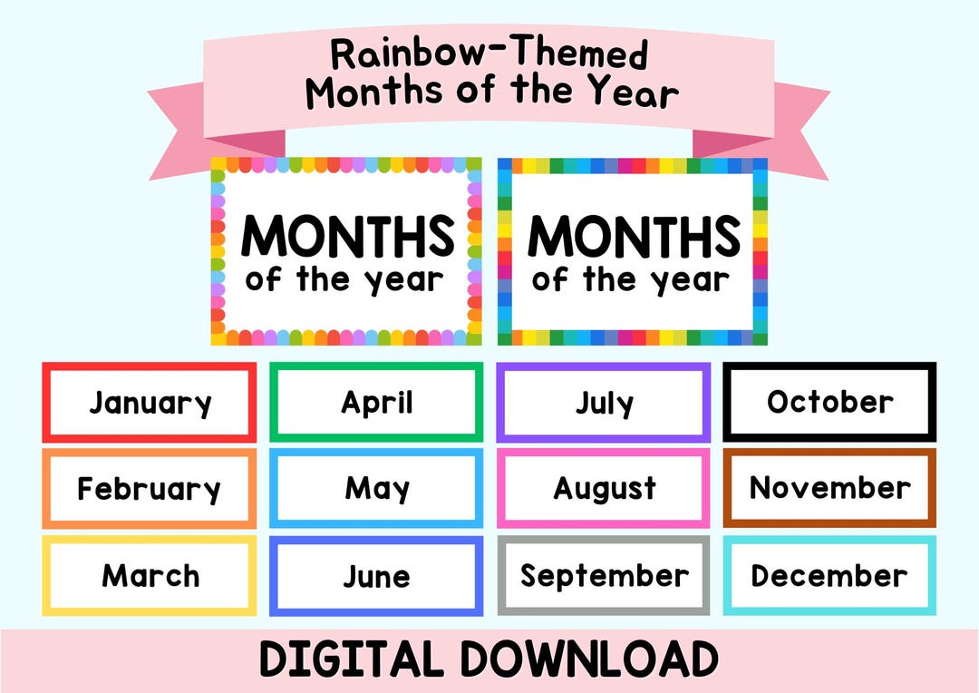 Printable Rainbow-themed Months of the Year Poster | Colorful Calendar ...