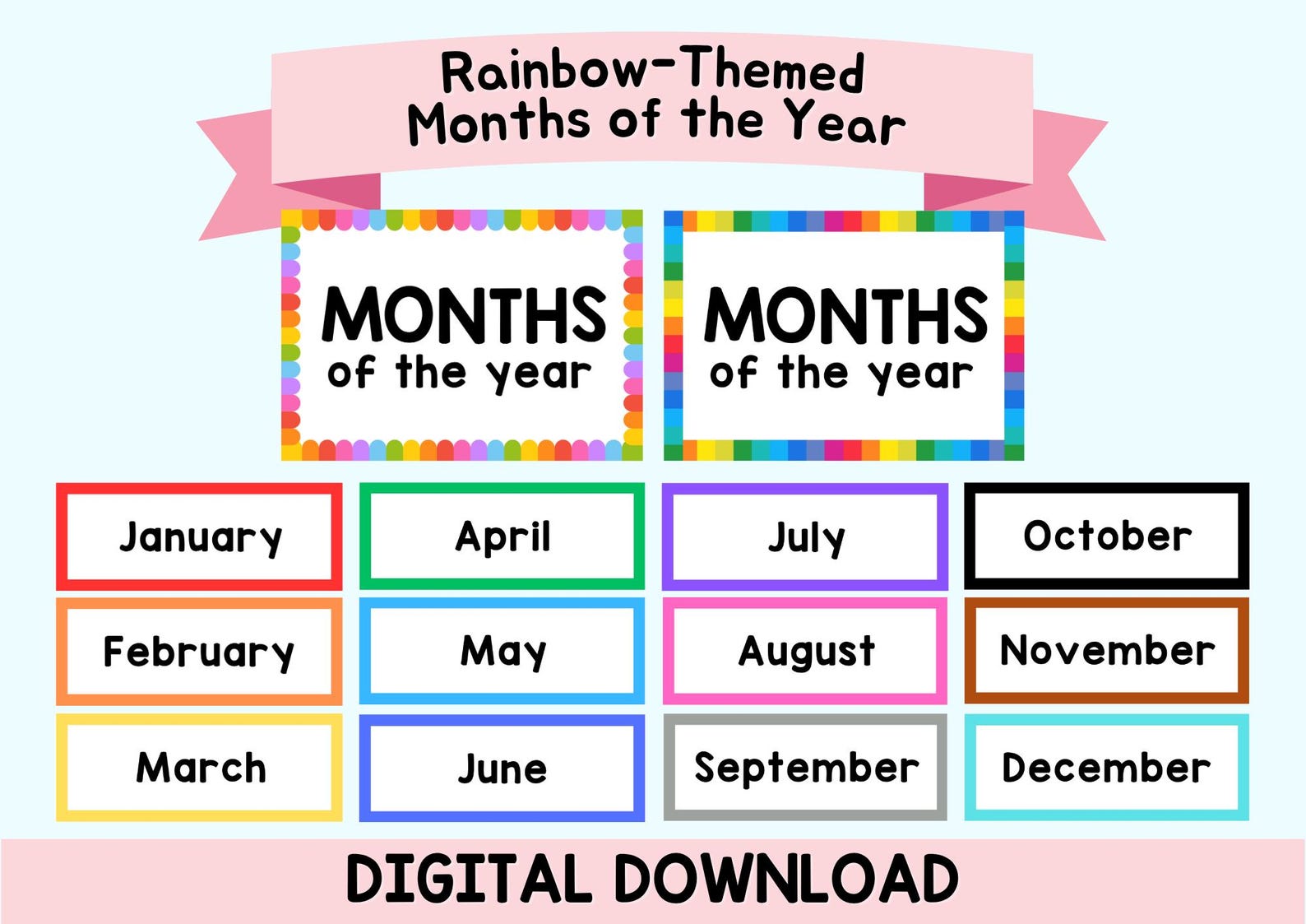 Printable Rainbow-themed Months of the Year Poster | Colorful Calendar ...