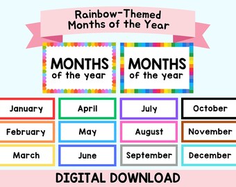 Printable Rainbow-themed Months of the Year Poster | Colorful Calendar ...