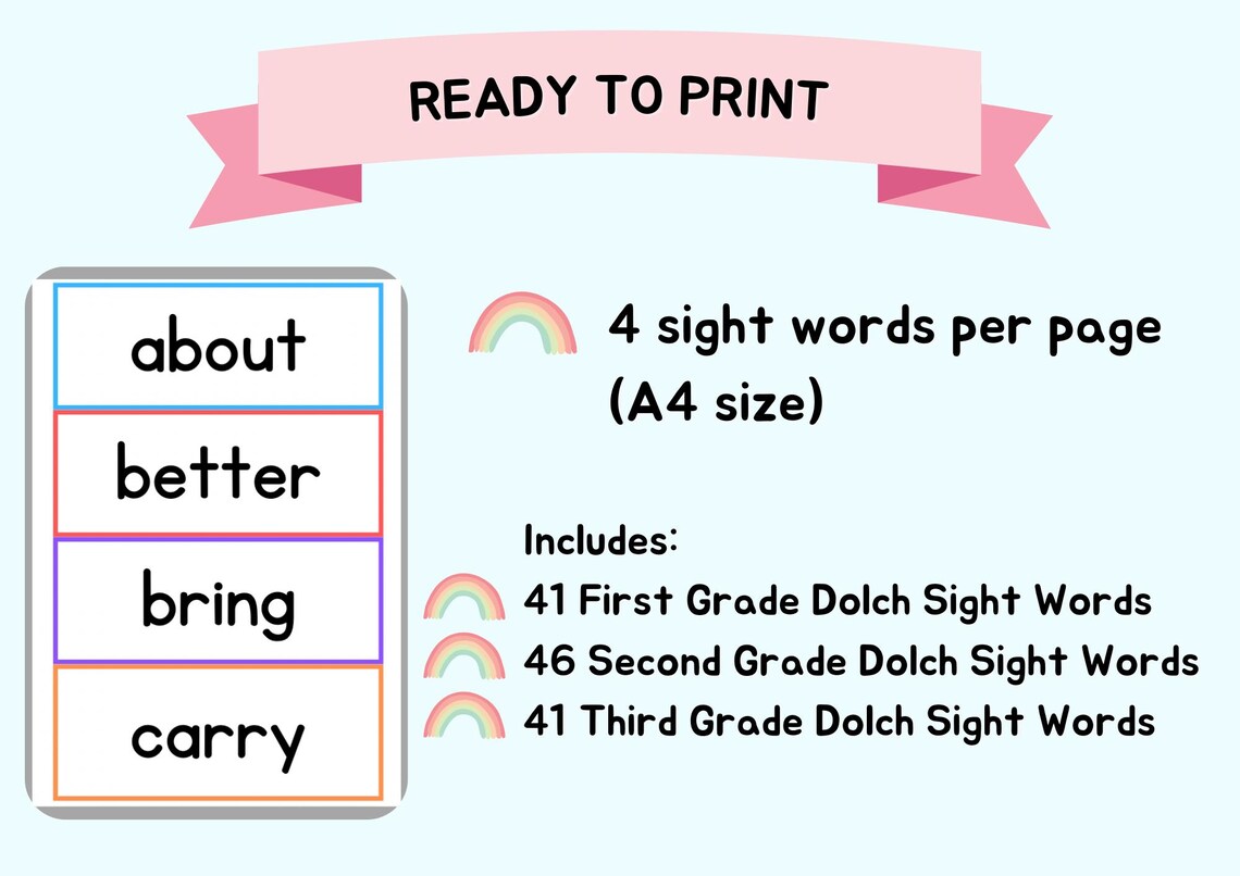 1st, 2nd, and 3rd Grade Dolch Sight Words - Etsy