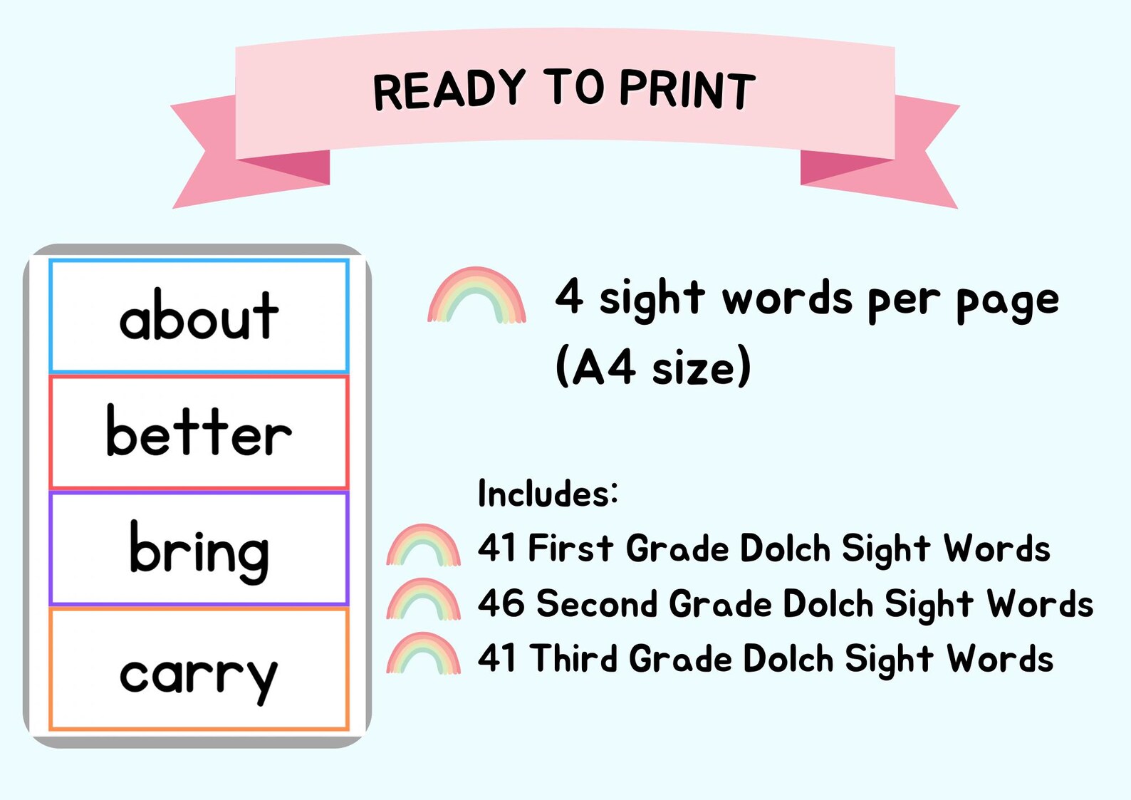 1st, 2nd, and 3rd Grade Dolch Sight Words - Etsy