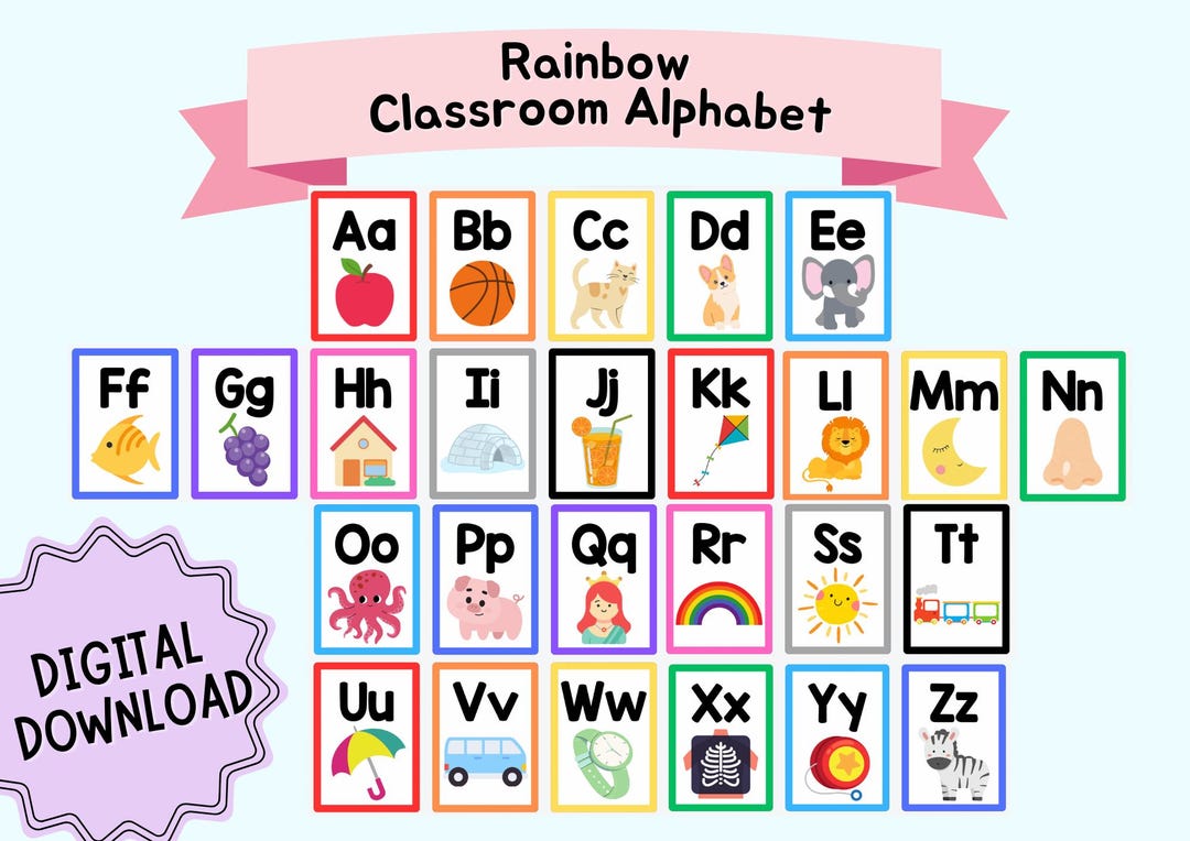 Rainbow Classroom Alphabet Poster, Aa to Zz, Classroom Decoration - Etsy