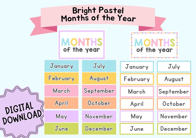 Pastel Classroom Months of the Year Posters: A4 Portrait & Landscape ...