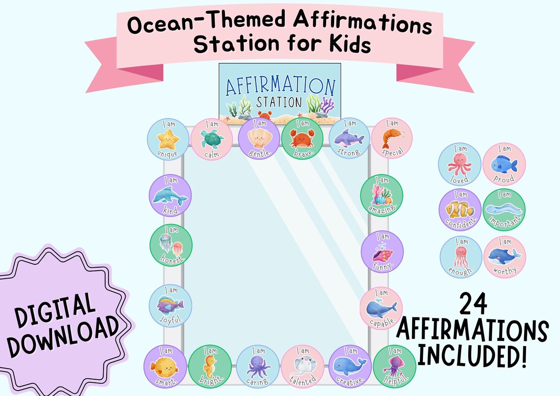 Ocean-themed Affirmations Station for Kids (positive Affirmations ...