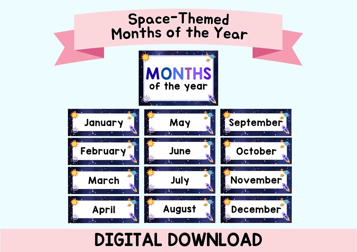 Printable Space Months of the Year | Outer Space Classroom Decor ...