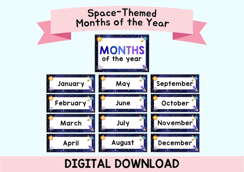 Printable Space Months of the Year | Outer Space Classroom Decor ...