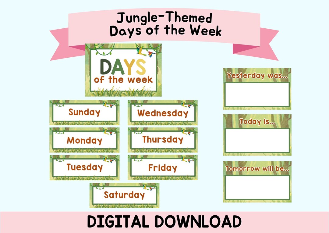 Printable Jungle Days of the Week Poster | Preschool Calendar Chart ...