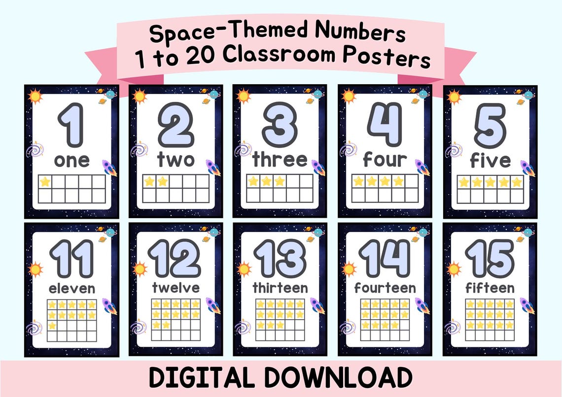 Printable Space Numbers Poster 1 to 20 | Outer Space Classroom Decor ...