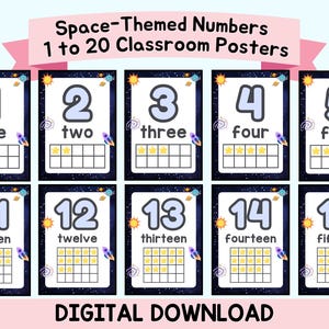 Printable Space Numbers Poster 1 to 20 | Outer Space Classroom Decor ...