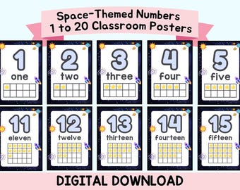 Printable Space Numbers Poster 1 to 20 | Outer Space Classroom Decor ...