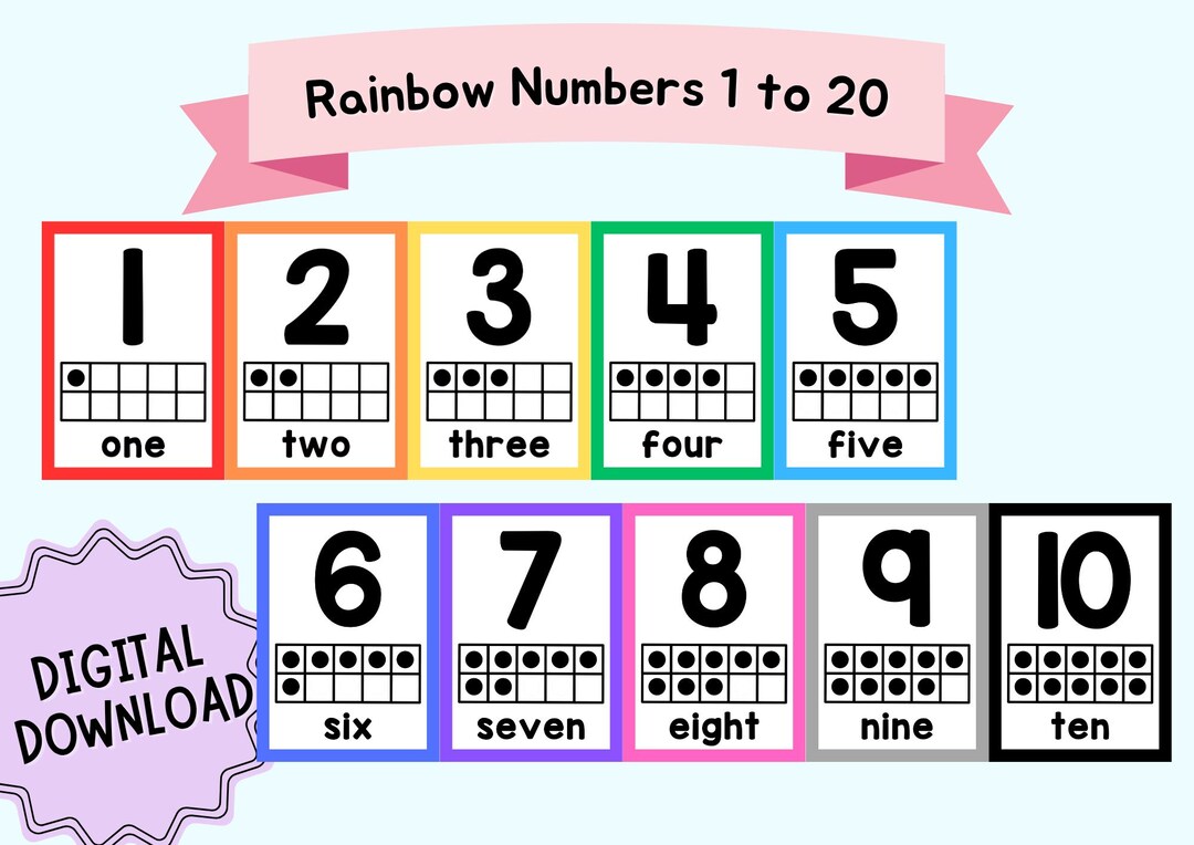 Printable Rainbow Numbers Poster, Numbers 1 to 20, Classroom Posters ...