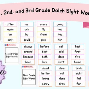 1st, 2nd, and 3rd Grade Dolch Sight Words - Etsy