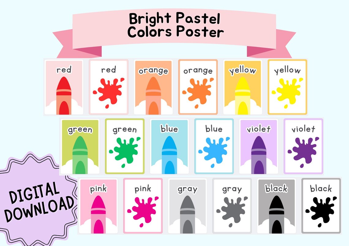 Bright Pastel Classroom Colors Poster, Crayons and Splats, Classroom ...