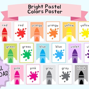 Bright Pastel Classroom Colors Poster, Crayons and Splats, Classroom ...