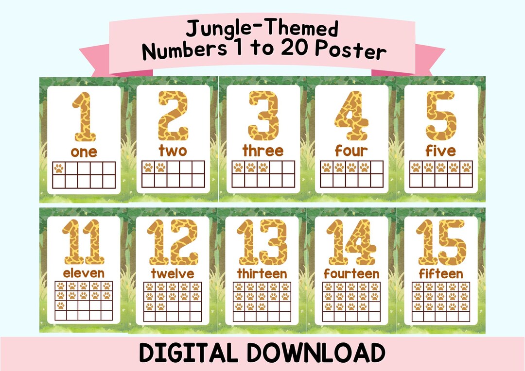 Jungle Number Posters 1-20: Classroom Wall Art (PDF Download A4 Size ...