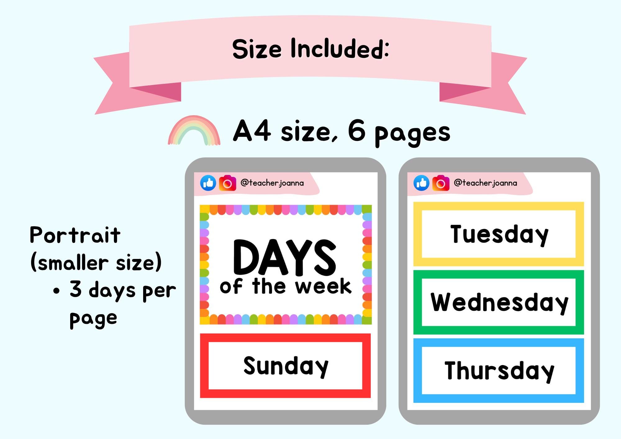 Rainbow Days of the Week Poster: Preschool Calendar Chart (PDF Download ...