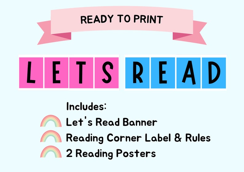Printable Reading Corner Label, Banner, Rules, and Posters, Classroom ...