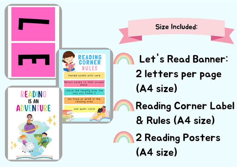 Printable Reading Corner Label, Banner, Rules, and Posters, Classroom ...