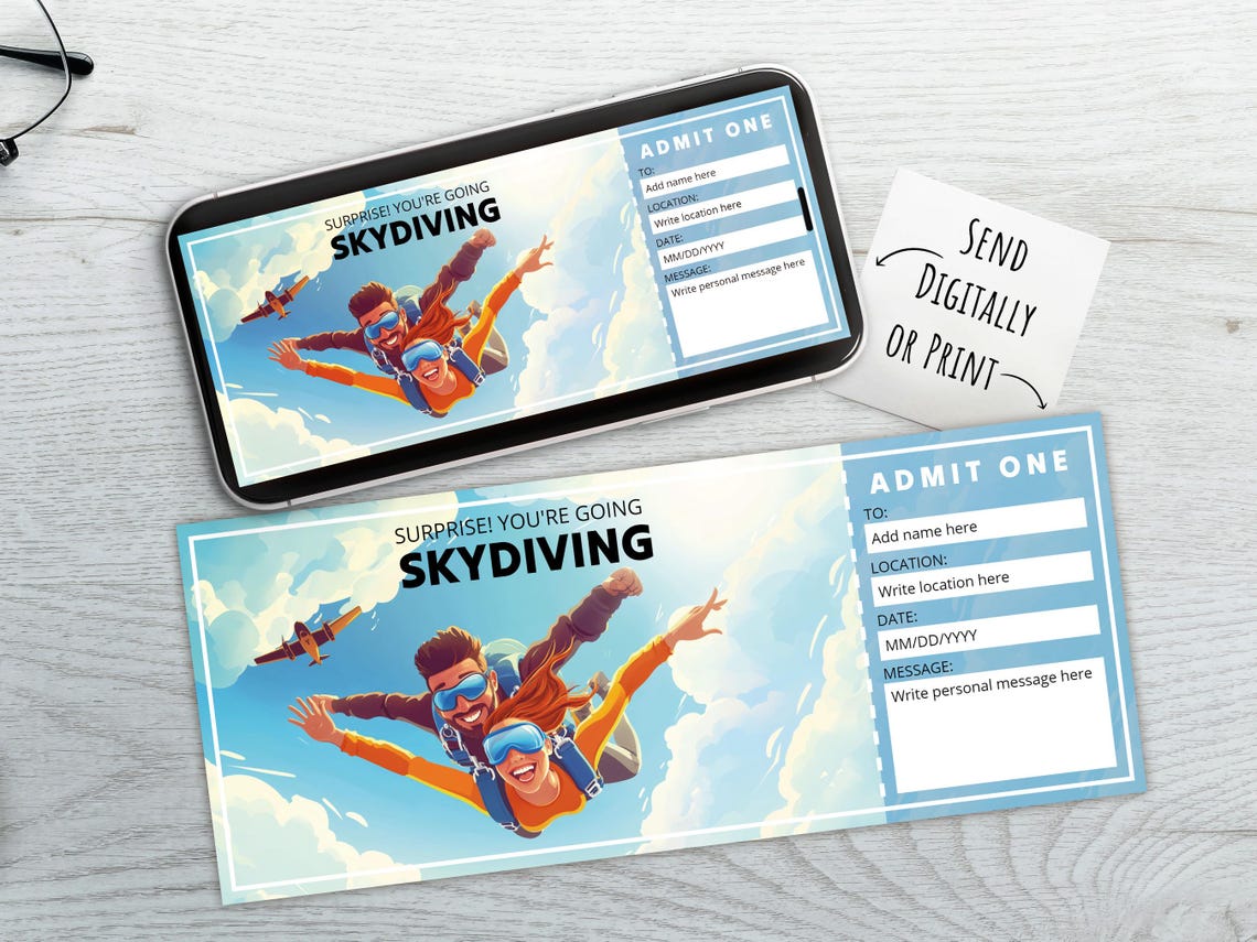 Editable Skydiving Gift Certificate Template, Printable Tandem ...