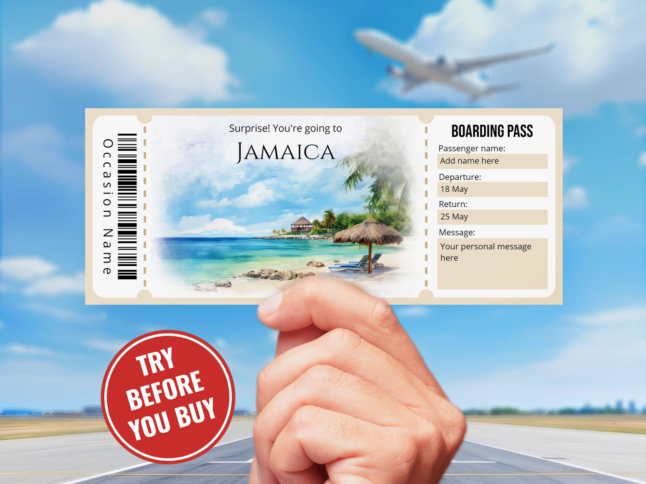 Editable Jamaica Boarding Pass Template Surprise Printable - Etsy
