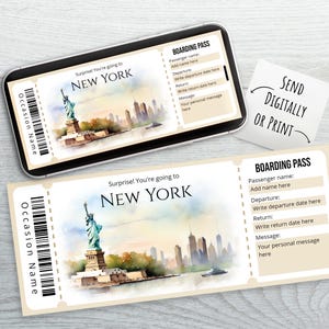 Editable Surprise New York Boarding Pass Template, Printable Watercolor ...