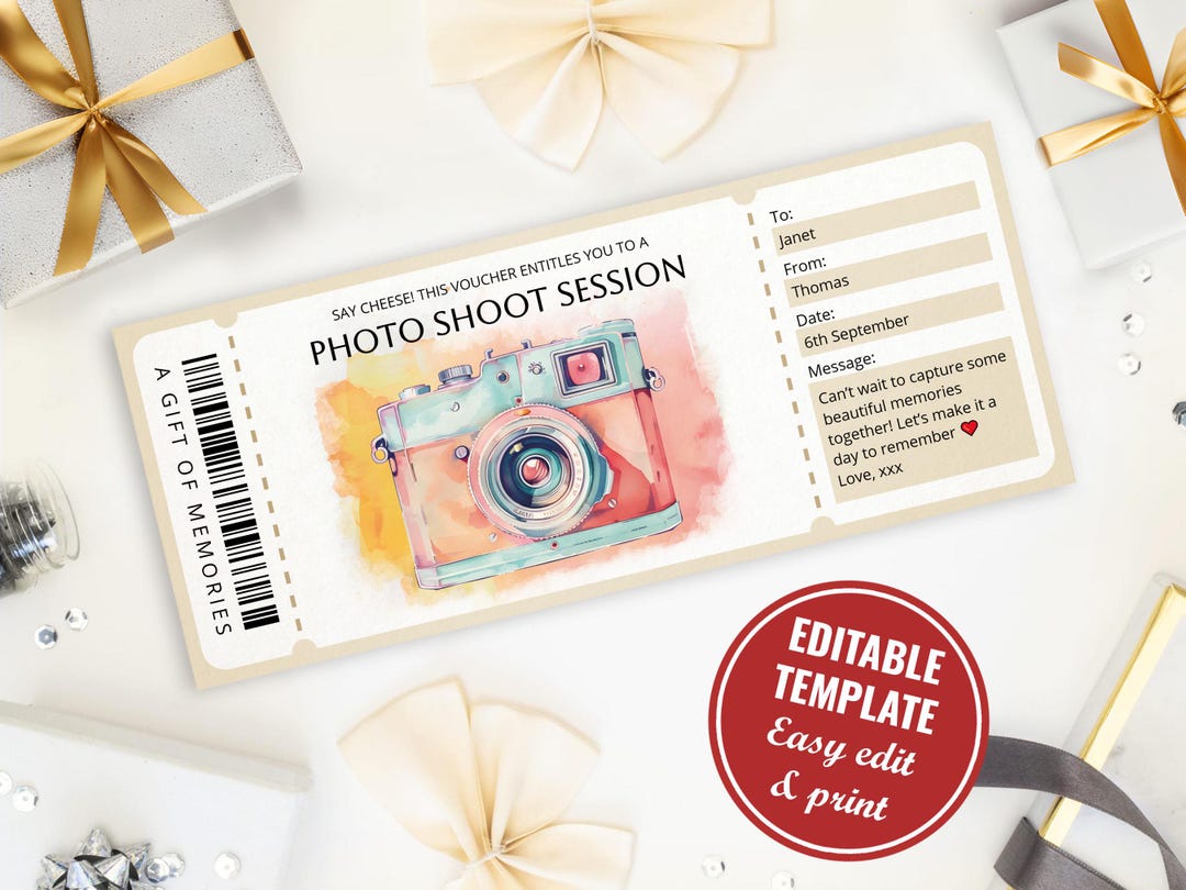 Editable Photoshoot Gift Certificate Template, Printable Photo Session ...